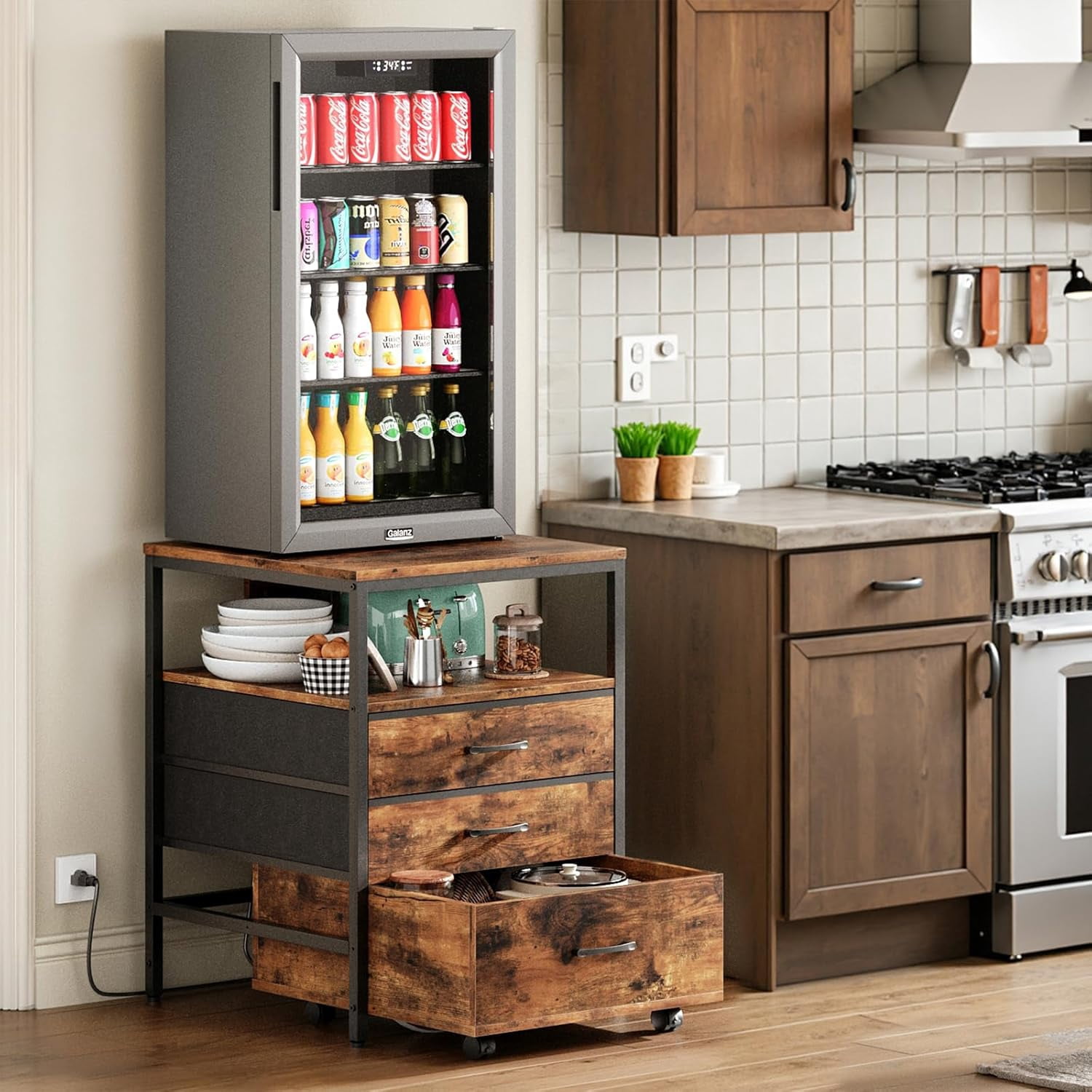 Mini Fridge Stand with Storage, Ergonomic 4-Tier Organizer Mini Fridge ...