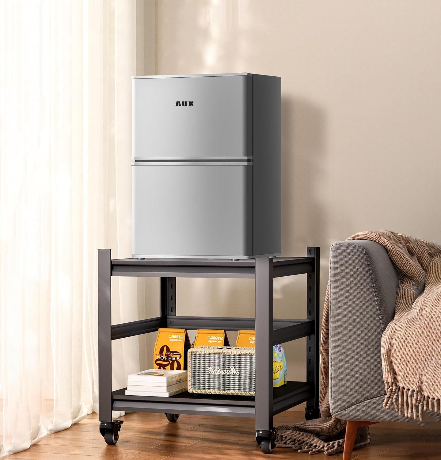 Mini Fridge Stand with Storage,Heavy Duty Mobile Mini Fridge Shelf with ...