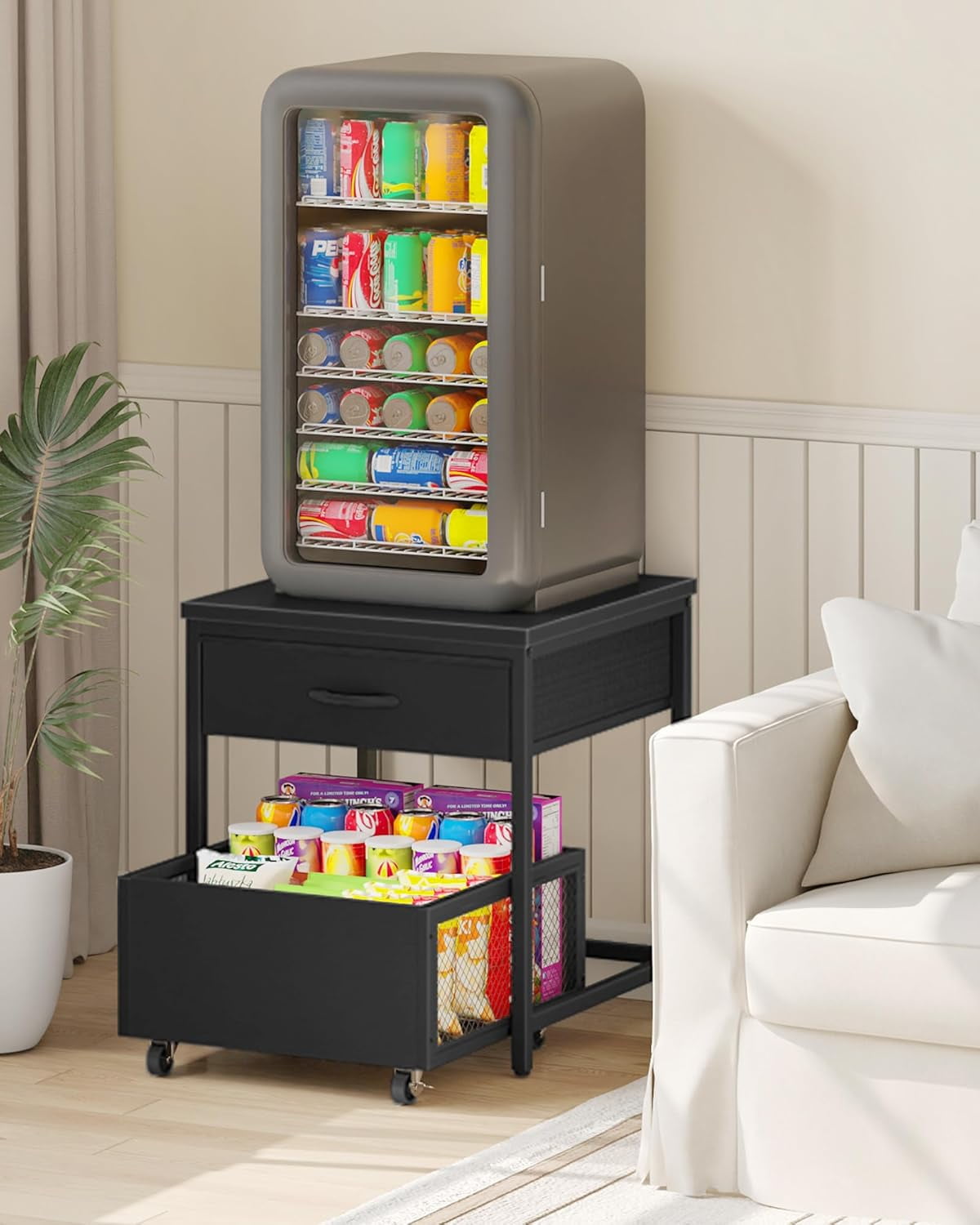 Mini Fridge Stand with Storage, Mini Fridge Cabinet with Fabric Drawer ...