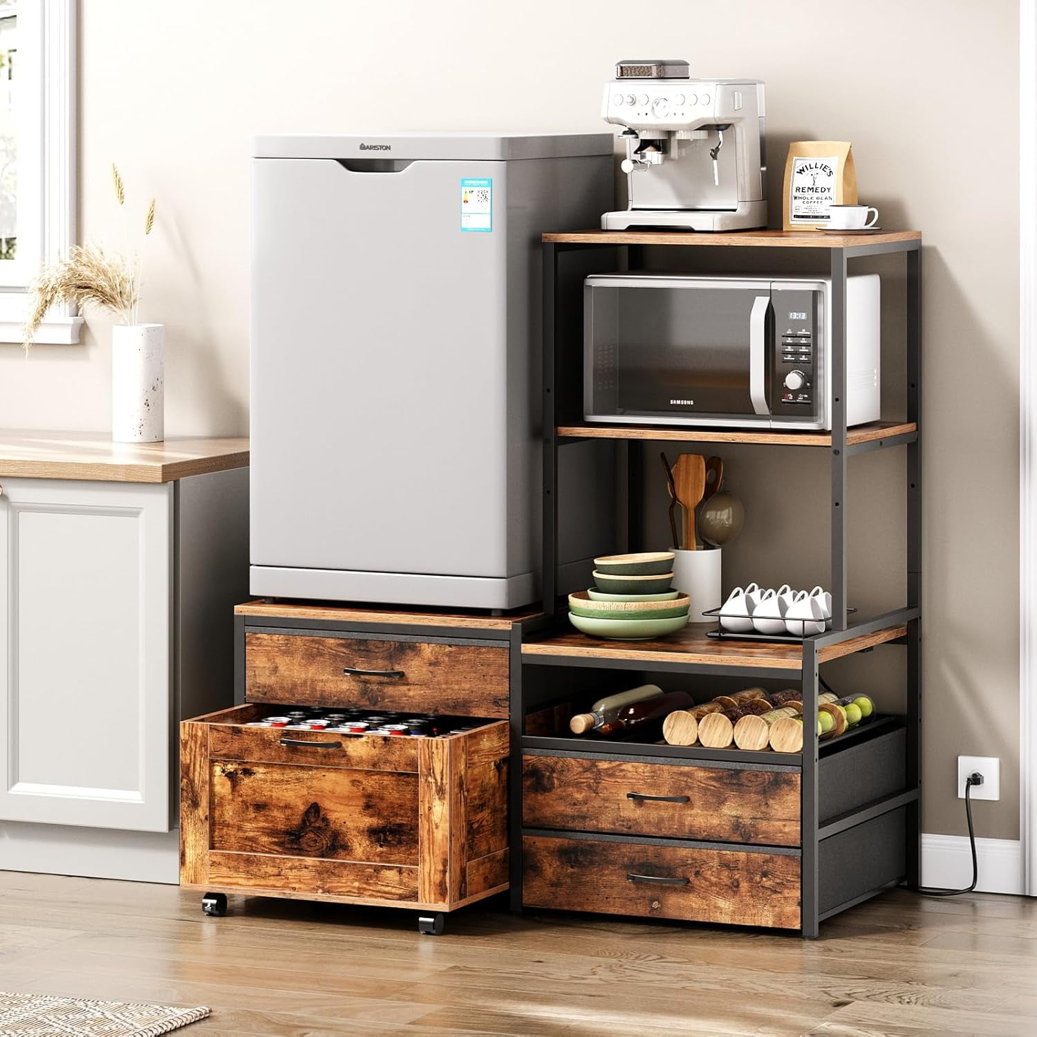 Mini Fridge Stand with Storage, Mini Fridge Cabinet with Wine Rack ...