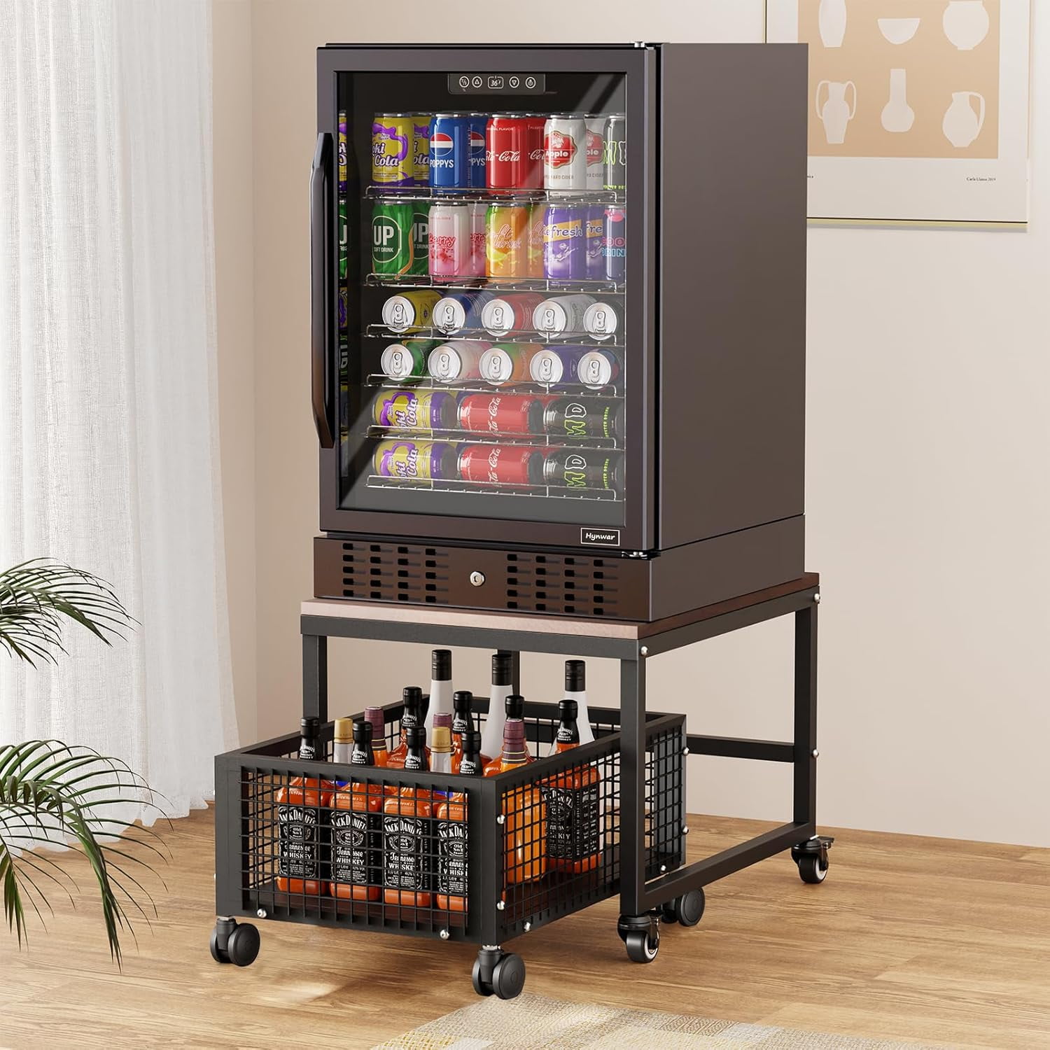 Mini Fridge Stand with Storage, Mini Fridge Table with 4 Lockable ...