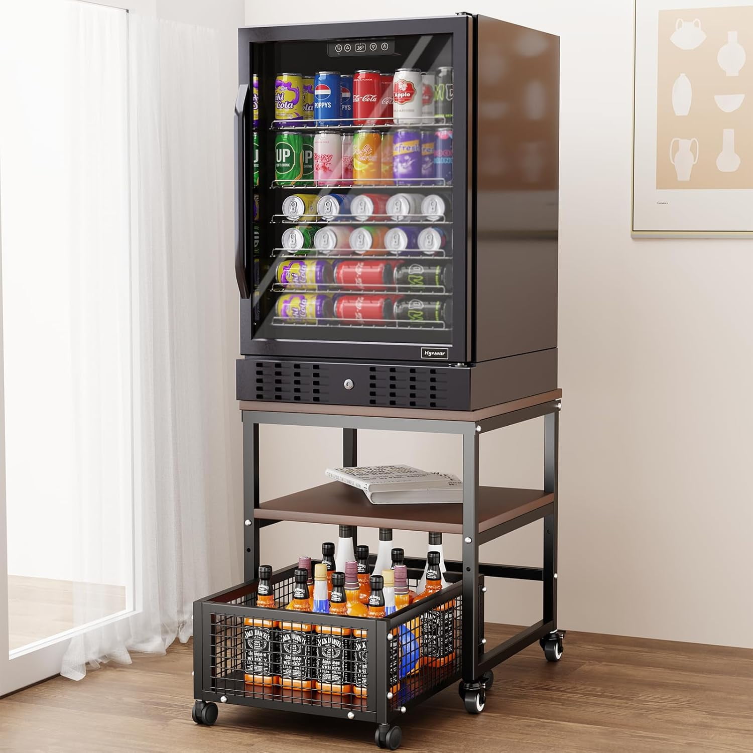Mini Fridge Stand with Storage, Mini Fridge Table with 4 Lockable ...