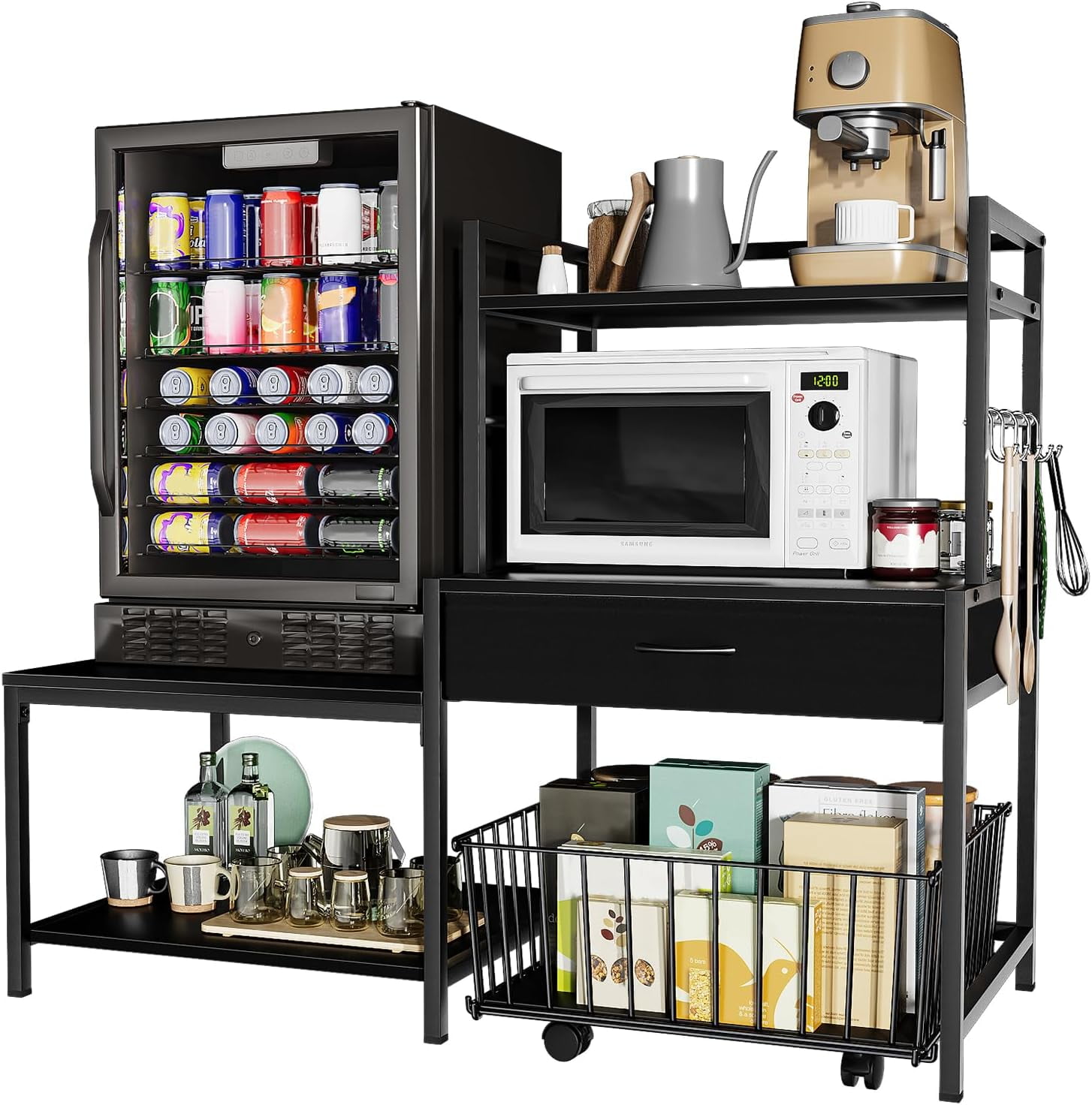 Mini Fridge Stand with Storage, Mini Refrigerator Stand with Power ...