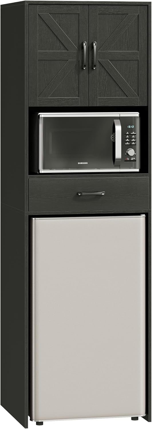 Mini Fridge Stand with Storage and Power Outlet, Coffee Bar Cabinet ...