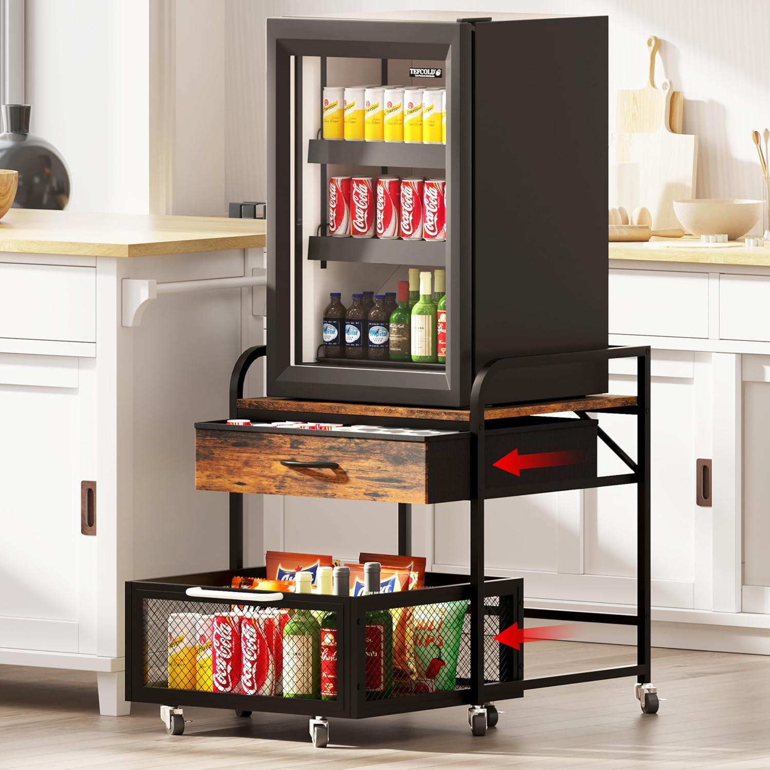 Mini Fridge Stand with Storage, Small Refrigerator Stand with Rolling ...