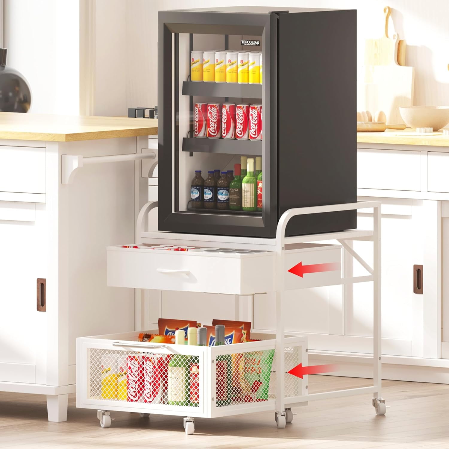 Mini Fridge Stand with Storage, Small Refrigerator Stand with Rolling ...