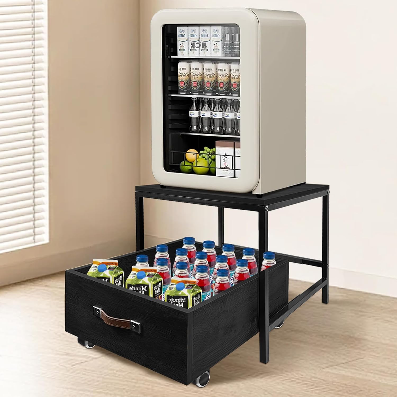 Mini Fridge Stand with Storage, Mini Fridge Table with Rolling Cabinet ...