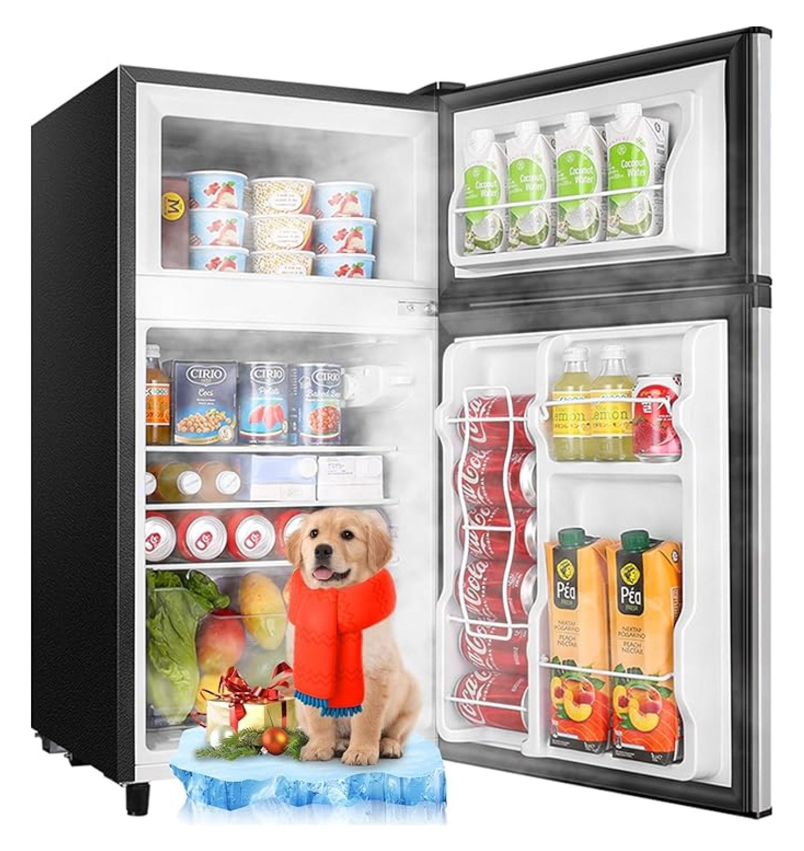 Mini Fridge with Freezer 100L Compact Refrigerator, Adjustable ...