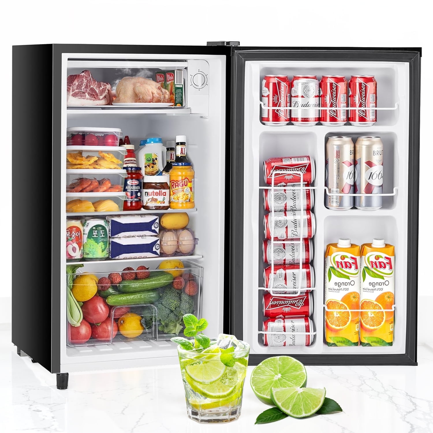 Beddle Mini Fridge with Freezer, 3.2 Cu.ft Single Door Compact ...