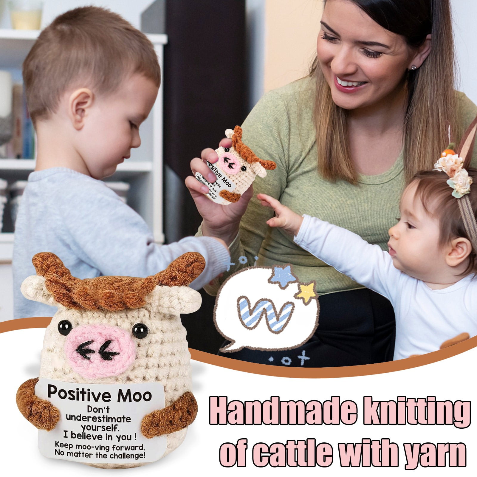 Mini Funny Positive Cow Emotional Cow Animals Knitted Doll with ...