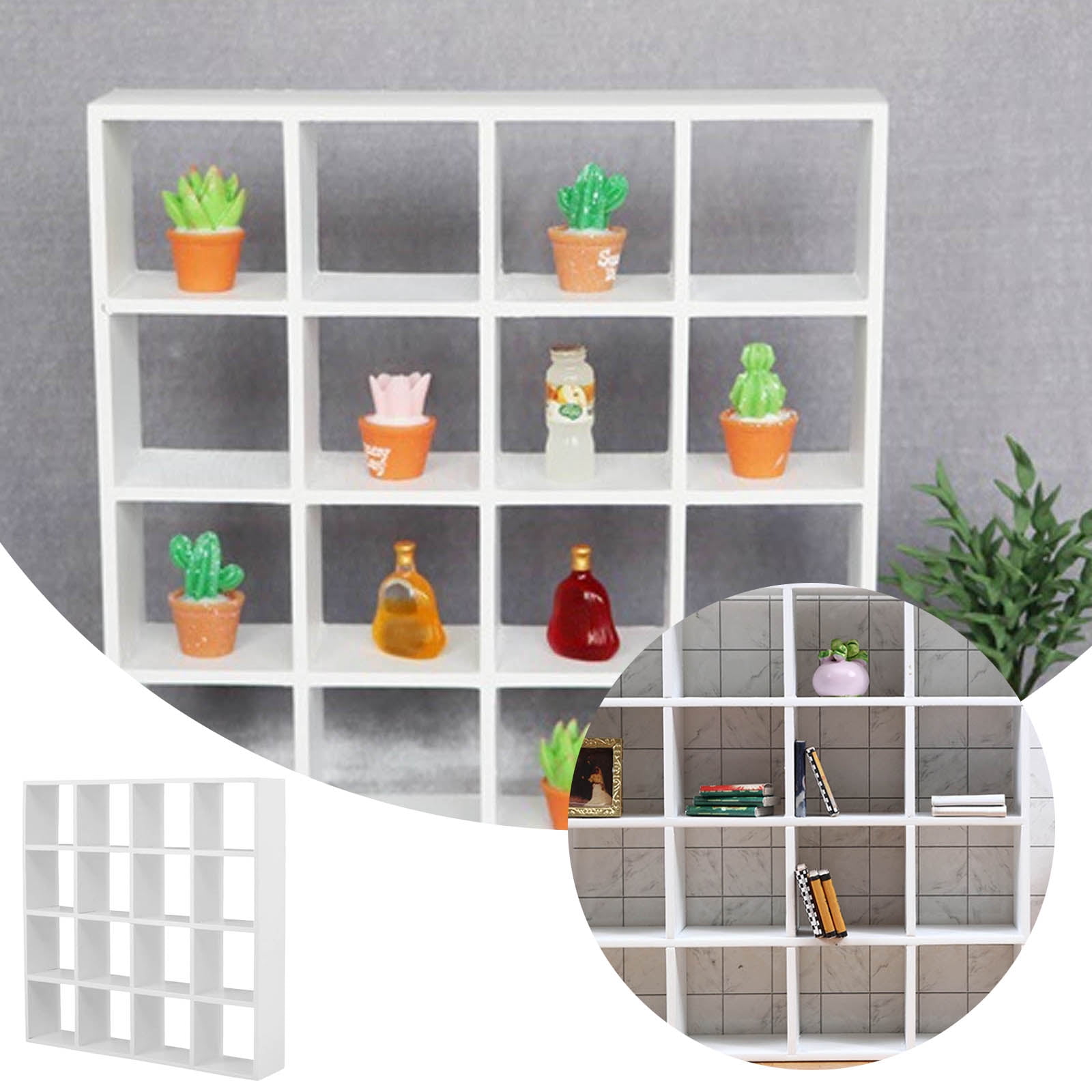 Mini Furniture Wooden Storage Rack 16 Grid Shelves 1/12 Dollhouse ...