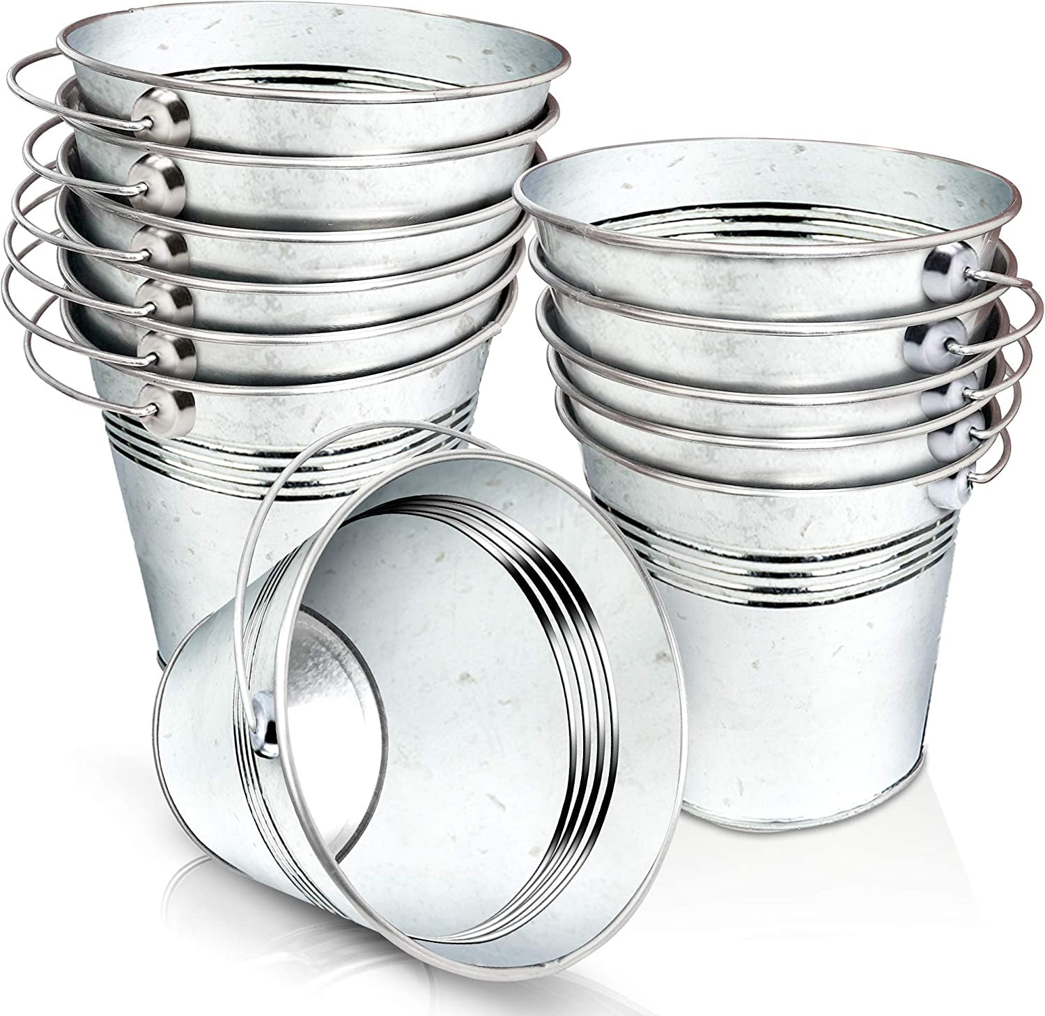 Mini Galvanized Metal Buckets with Handles - Set of 12-2.5 Inch ...