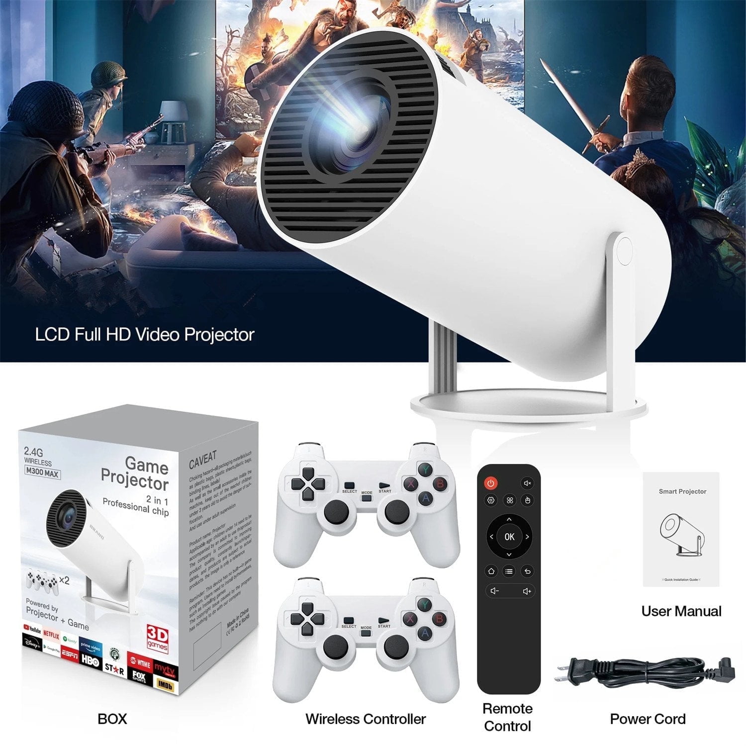 Mini Game Video Projector 4K 1080P Portable Projectors Supported 2.4G ...