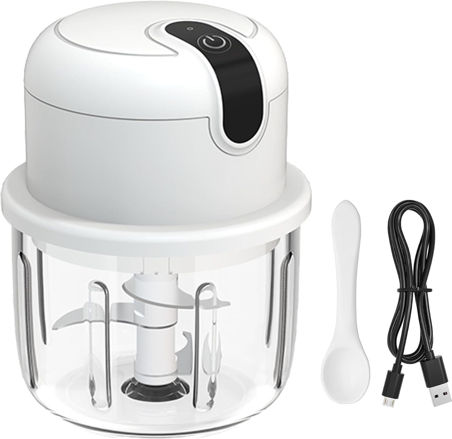 Mini Garlic Chopper, Cordless Electric Garlic Chopper Slicer with GLASS ...