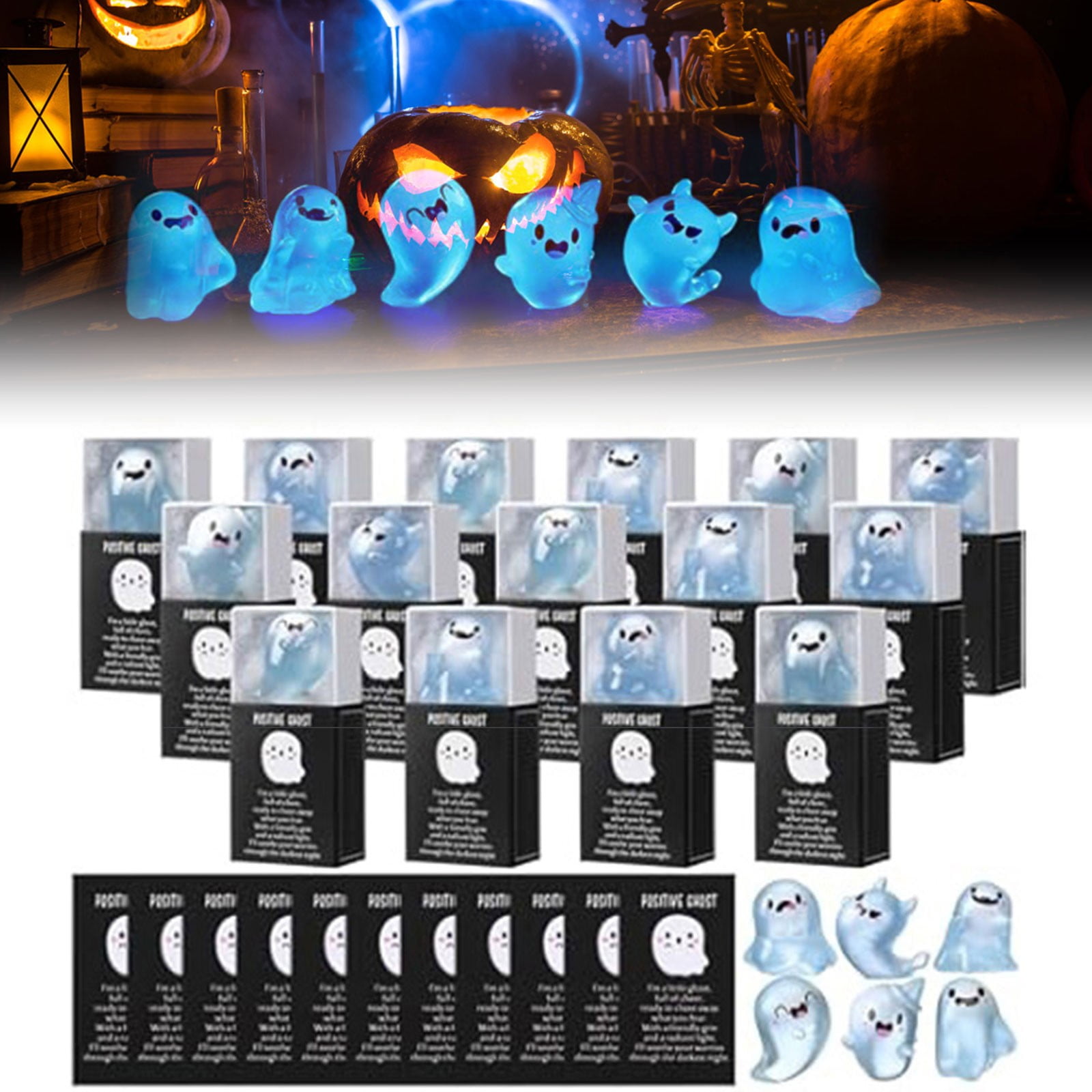 Mini Ghost Figurines、Mini Figuras De Fantasma,Halloween Luminous Mini Ghost Blind Box, 3D Resin ...