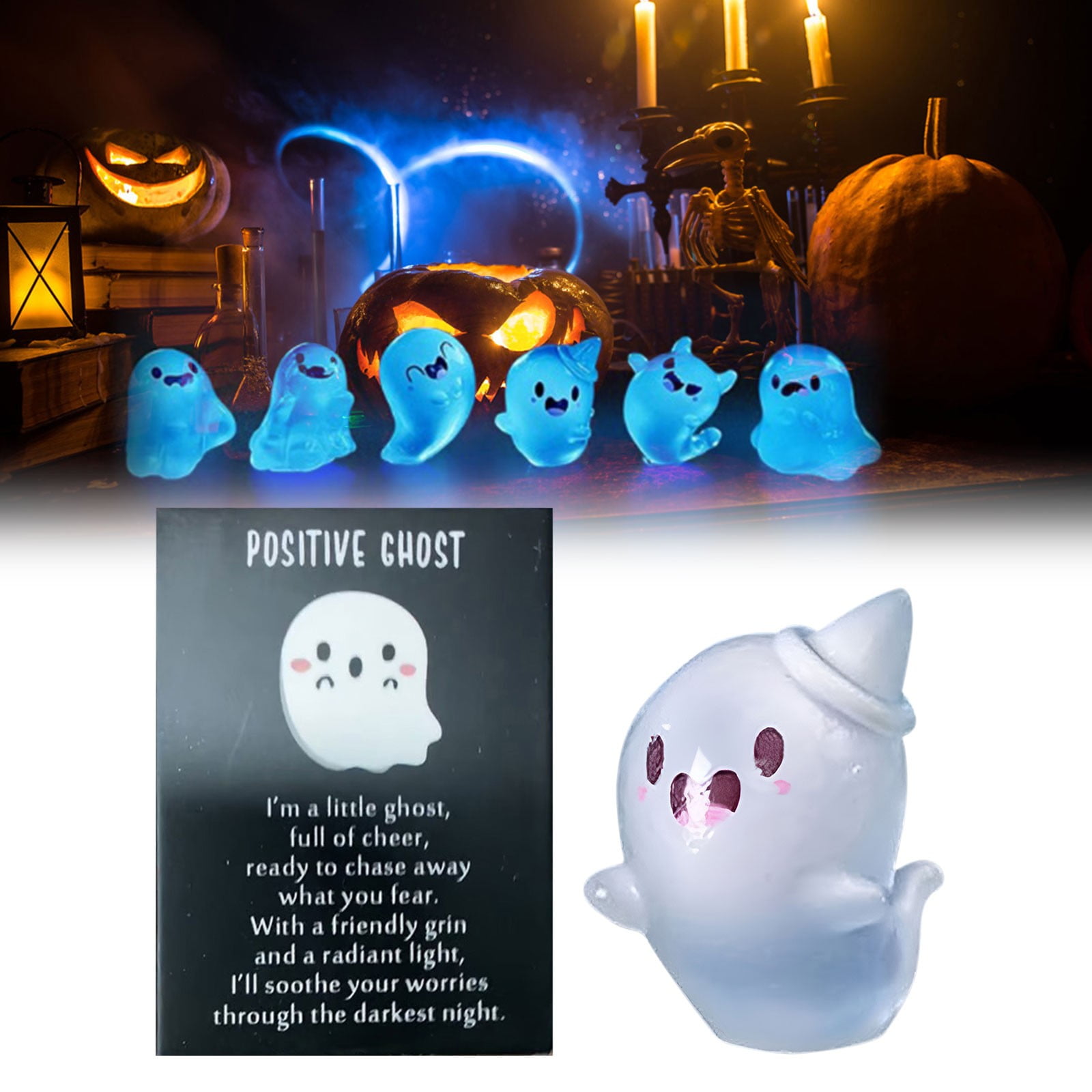 Mini Ghost Figurines, Spooky Glow in Dark Resin, Halloween Stress Balls ...