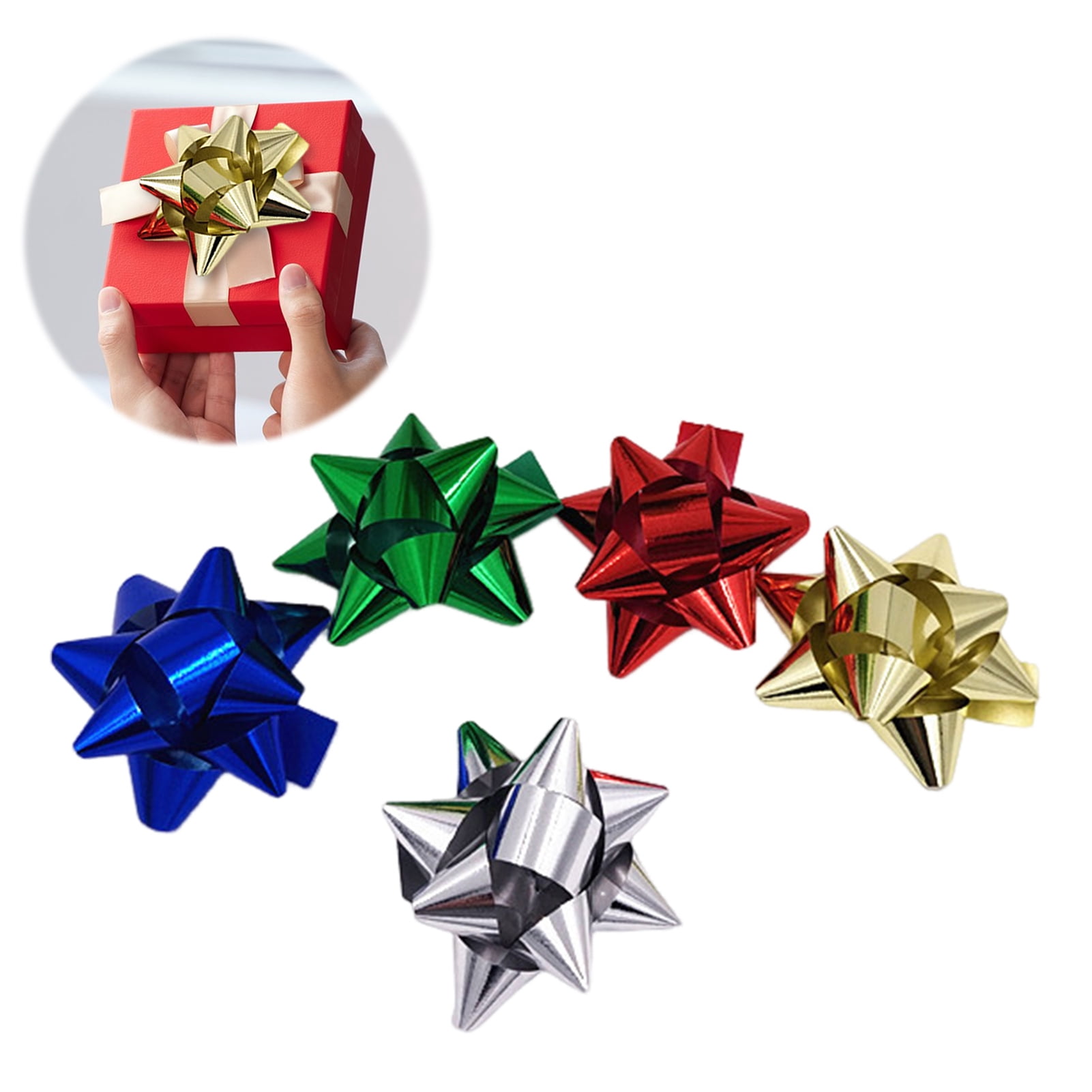 Mini Gift Wrapping Star Bows, 3.1in Glitter Metallic Self-Adhesive Bow ...