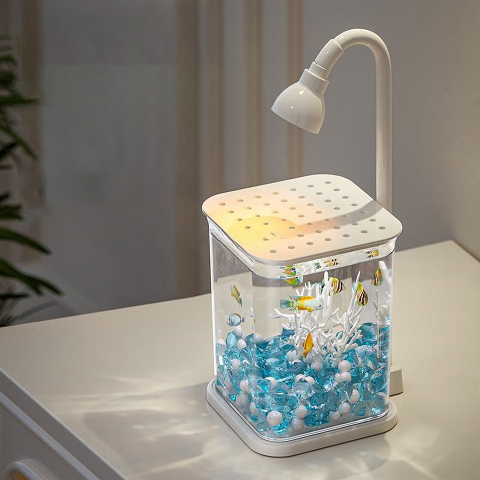 Mini Glass Desktop Fish Tank with LED Night Light - Low Maintenance ...