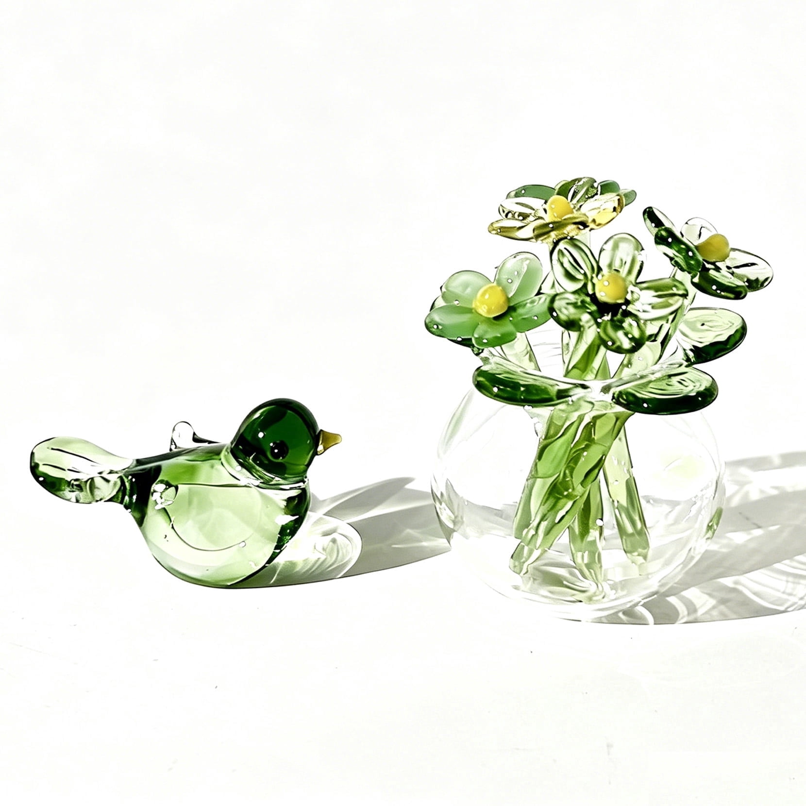 Mini Glass Flower Vase with Glass Bird Figurine, Handcrafted Blown ...