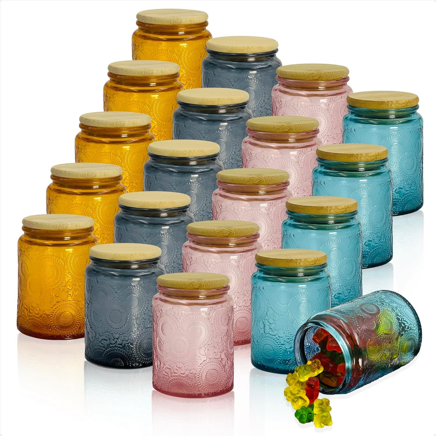 Mini Glass Jars with Reusable Bamboo Lids, 20 pack 8 oz Mixed Color ...