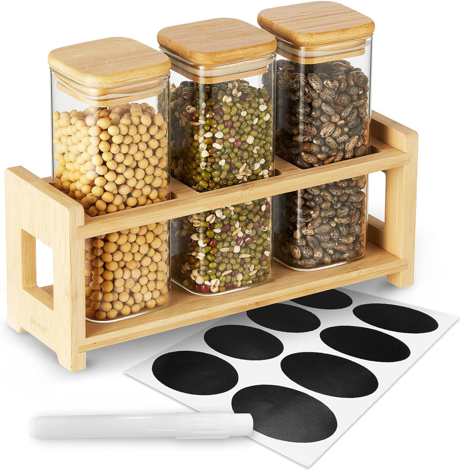 Mini Glass Storage Containers with Lids & Display Rack - Small Air ...