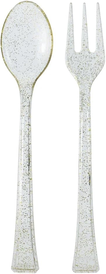 Mini Glitter Gold Spoon and Fork Plastic Combo Set – Durable Disposable ...
