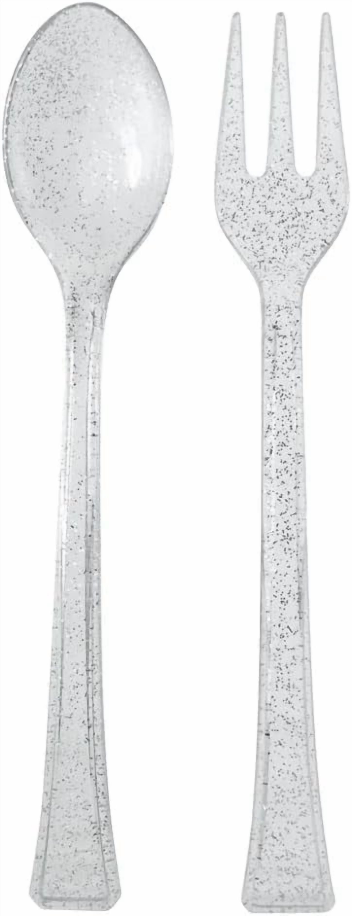 Mini Glitter Silver Spoon and Fork Plastic Combo Set – Durable ...