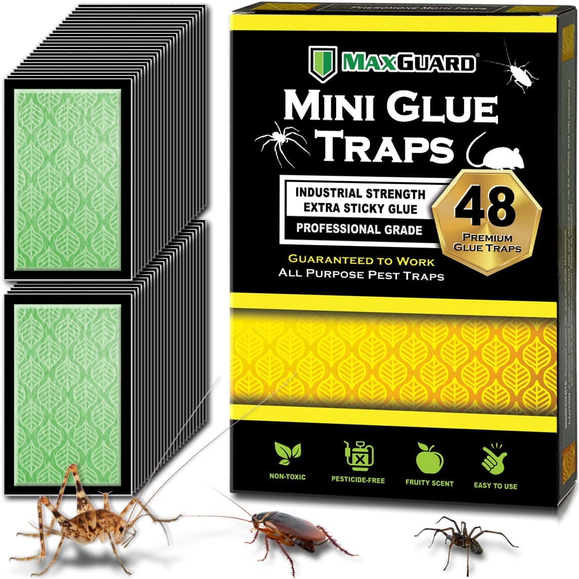 Mini Glue Traps (48 Traps) Non-Toxic Extra Sticky Glue Board Pre-Baited ...