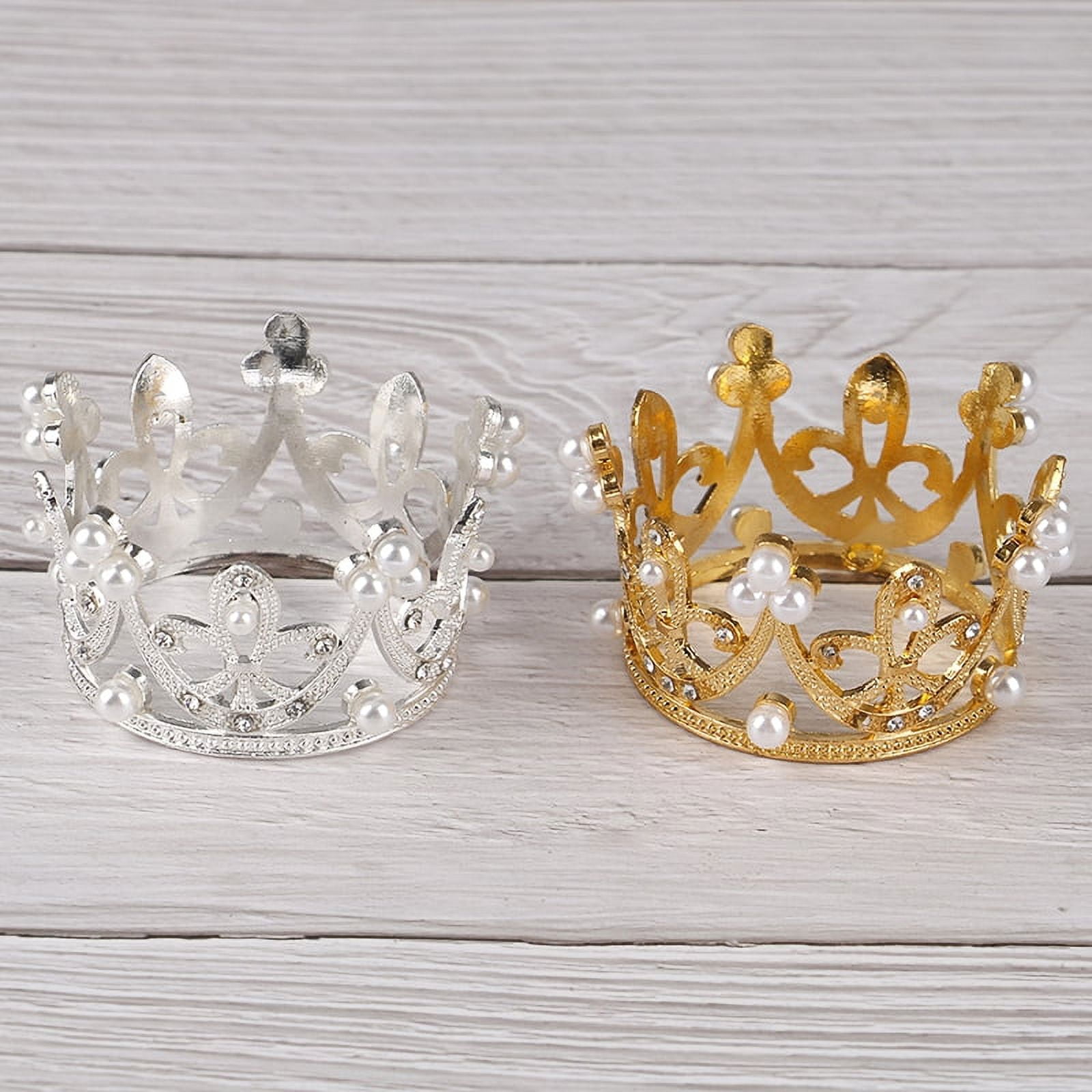 Mini Gold Crown Princess Topper Crystal Pearl Tiara Hair Valentine's ...