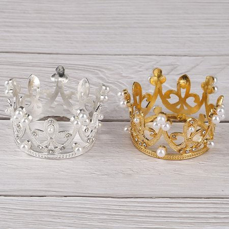 Mini Gold Crown Princess Topper Crystal Pearl Tiara Hair Valentine's ...