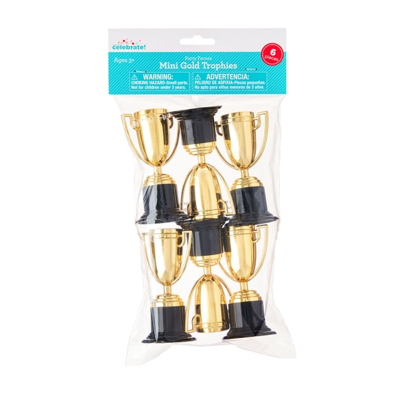 Way To Celebrate Gold Mini Trophy Party Favors, 6 Count, 3 Inches Tall ...