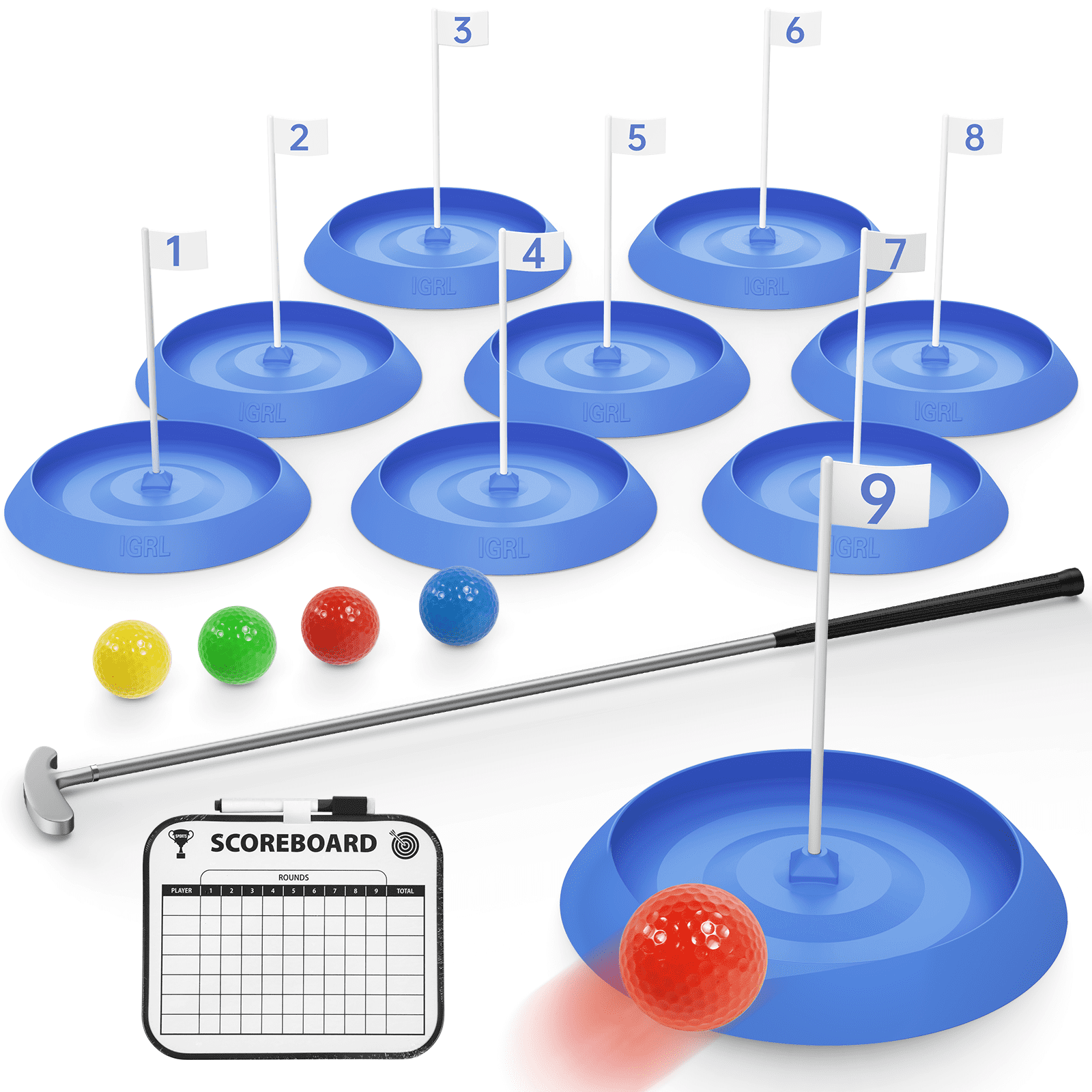 Mini Golf Game, Includes 9 Holes, 4 Balls, Dry-Erase Scorecard, Tote ...