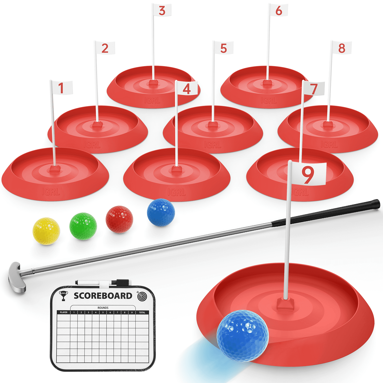 Mini Golf Game, Includes 9 Holes, 4 Balls, Dry-Erase Scorecard, Tote ...