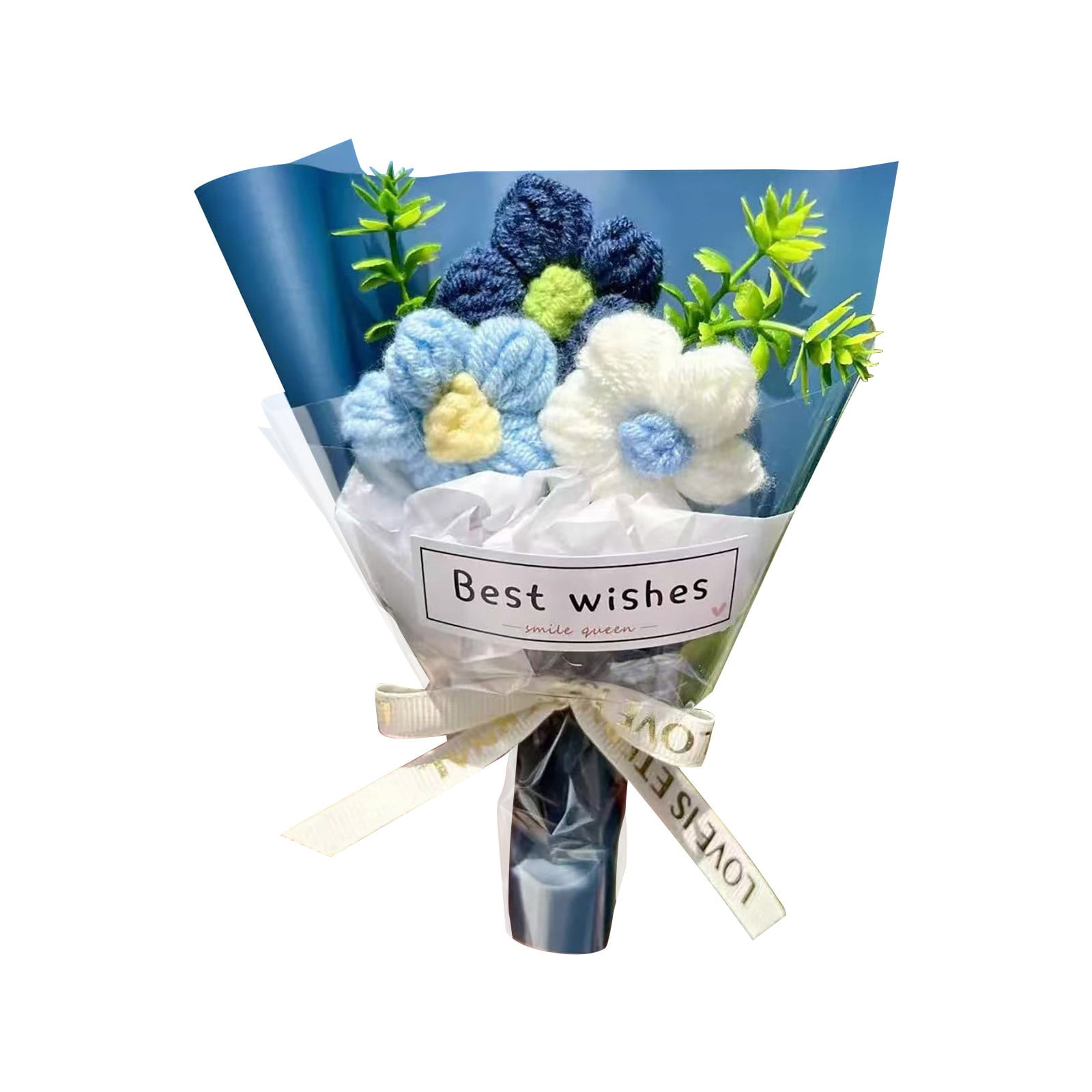 Mini Graduation Wedding Blue Crochet Flower Bouquet,Appreciat Gift for ...