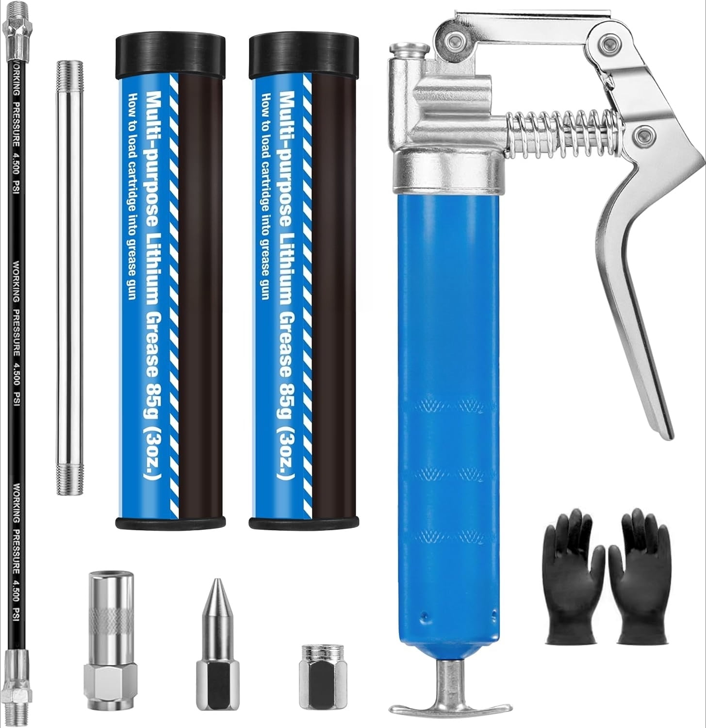 Mini Grease Gun (3000PSI) with Double Cartridge Grease and Flex Hose ...