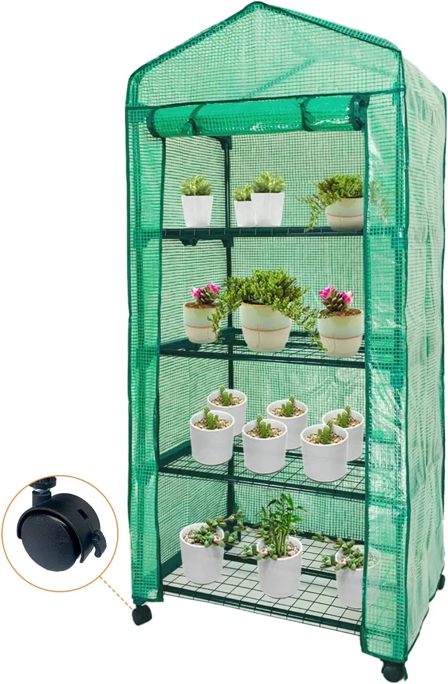 Mini Greenhouse,4 Tier Small Portable Greenhouses Kit with Caster ...