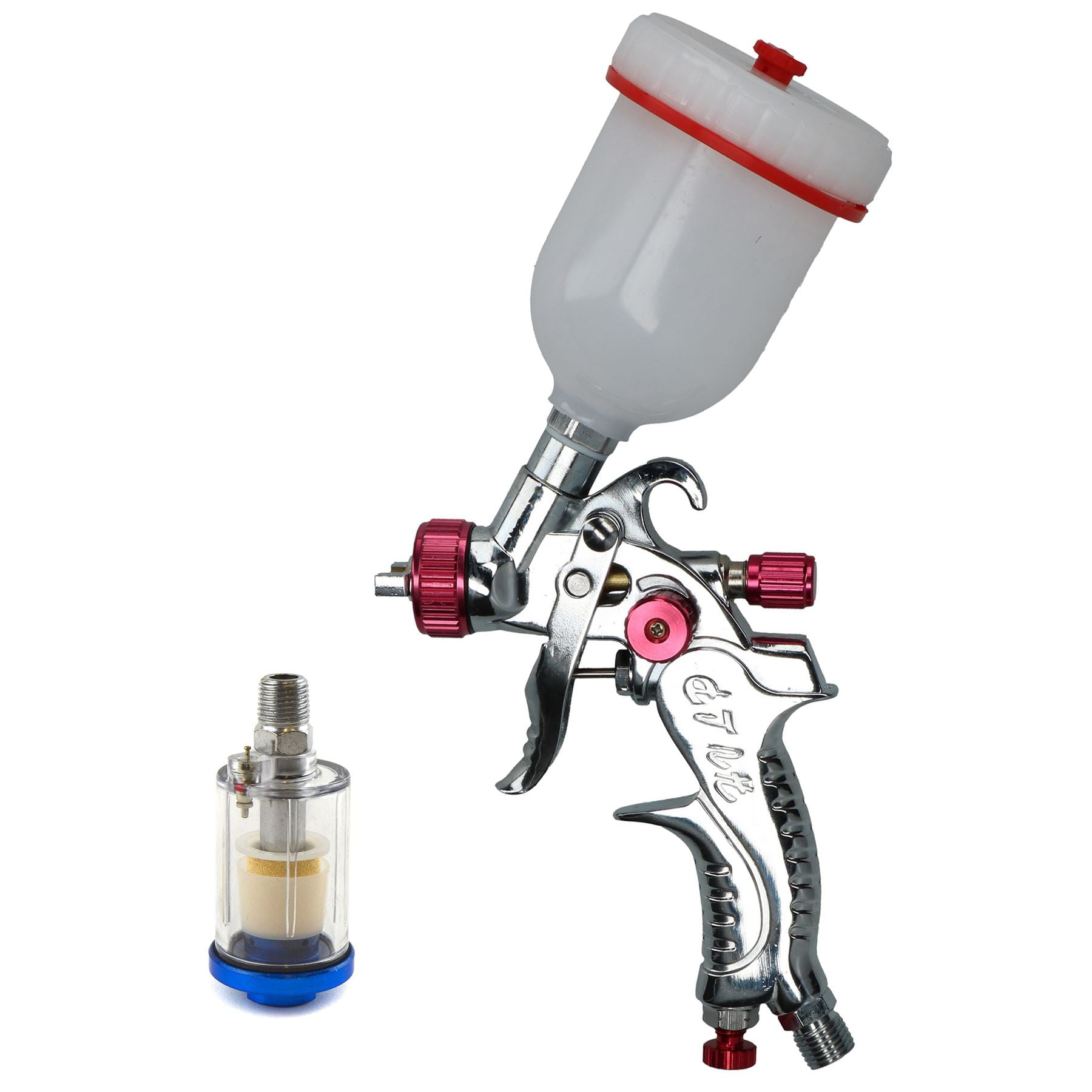 Mini HVLP Gravity Feed Spray Gun 0.8mm Nozzle 1/4" BSP In Line Moisture ...