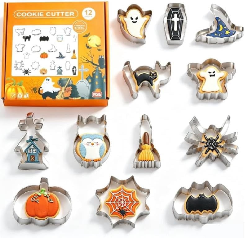 Mini Halloween Cookie Cutters Set, 12 Pcs Stainless Steel Baking Molds ...