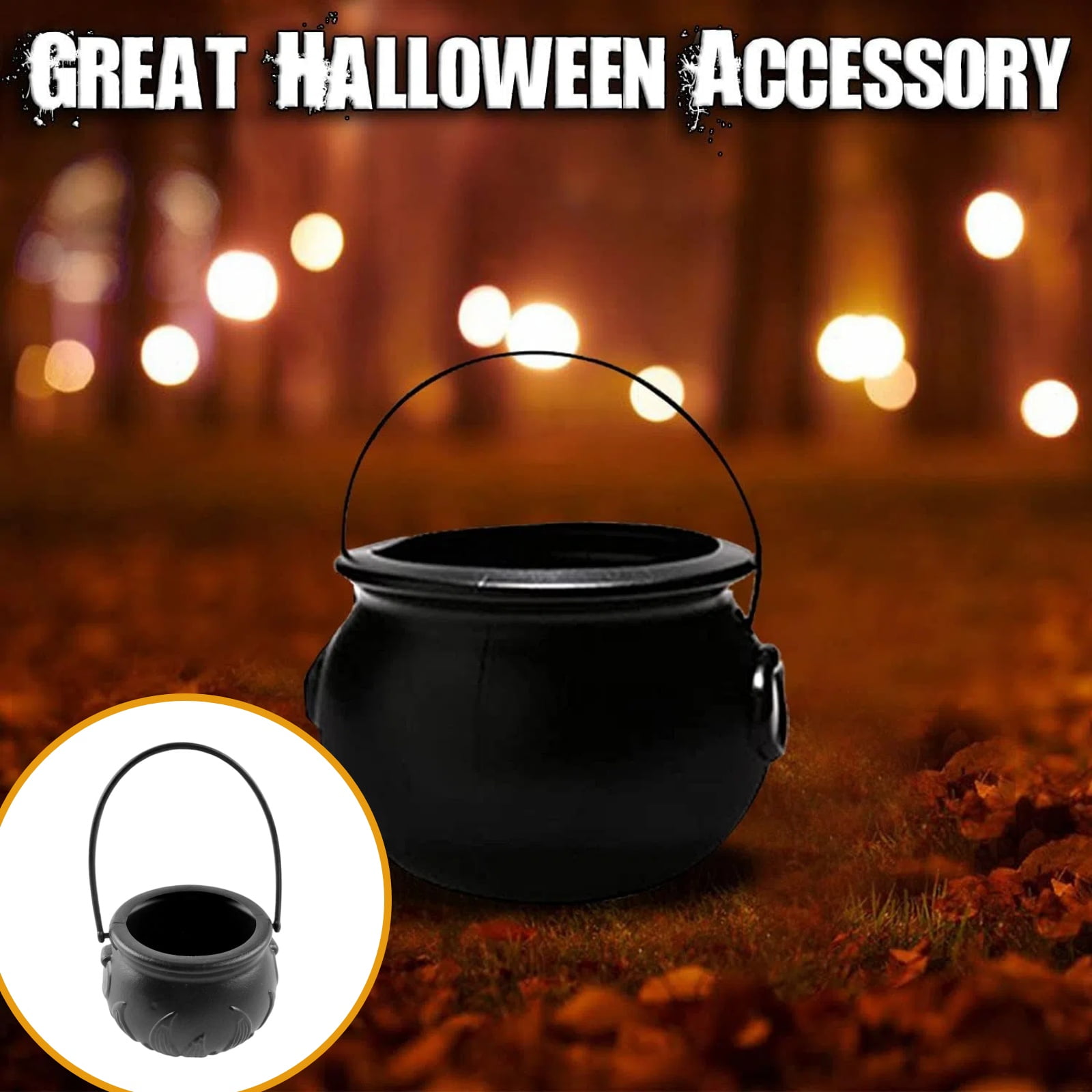 Mini Halloween Decor Resin Pot - 6" Textured Cauldron w/ Iron-Look ...