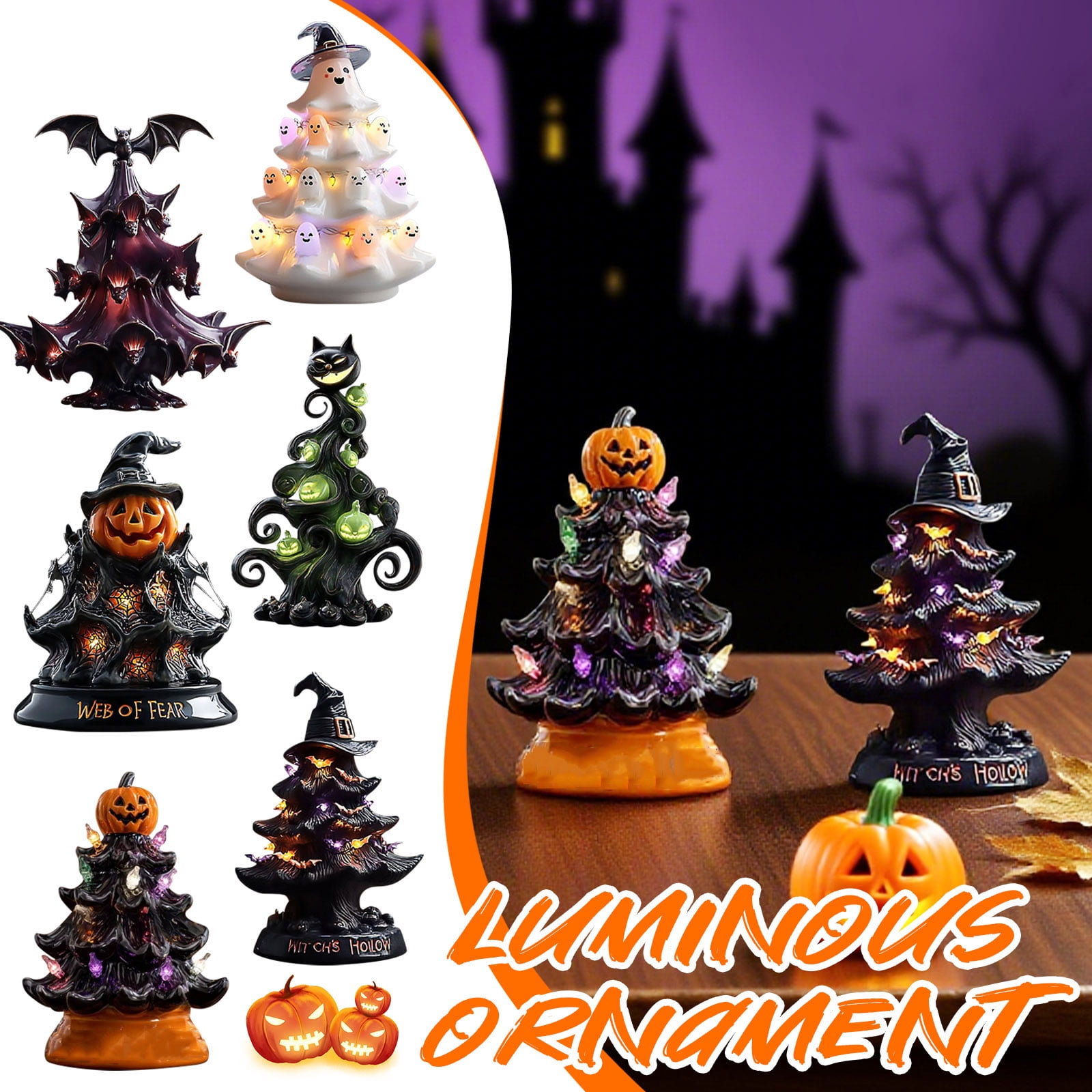 Mini Halloween Tree, Halloween Ceramic Tree with Lights - 5.91" Black ...