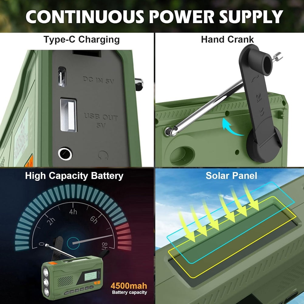Mini Hand Crank Bluetooth Radio +//FM Radio 4500 MAh Solar Powered ...