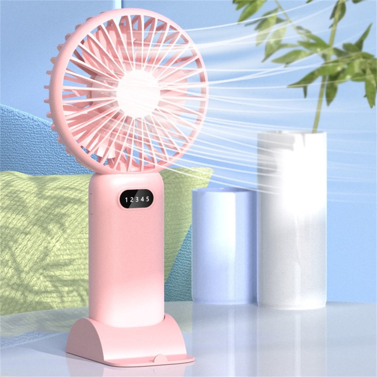 Mini Handheld & Desk Fan with LED Digital Display, 5 Adjustable Speeds ...