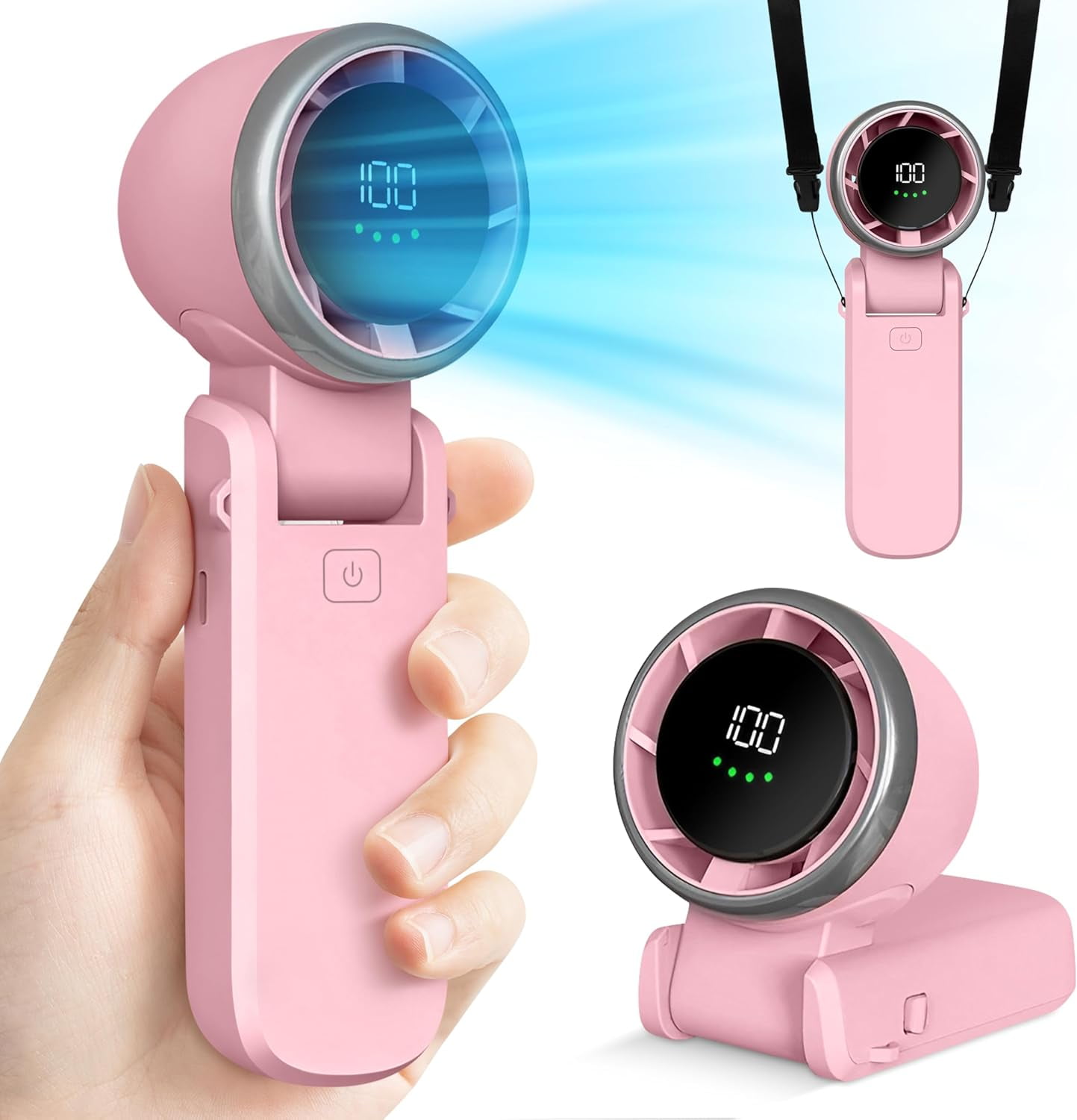 Mini Handheld Portable Fan - Small Foldable Personal Hand Desk Neck Fan ...