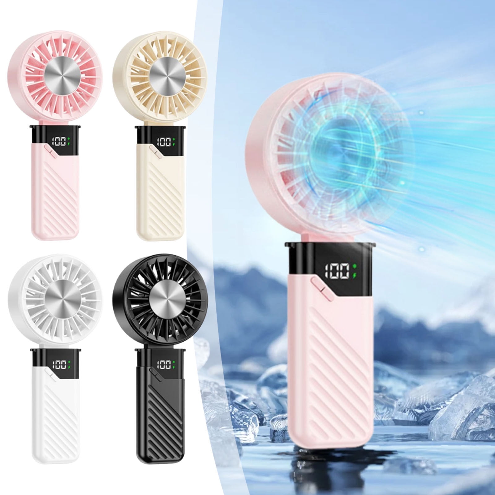 Mini Handheld Wind Power Fan, Portable Ice Compress, 4-Speed Adjustable ...
