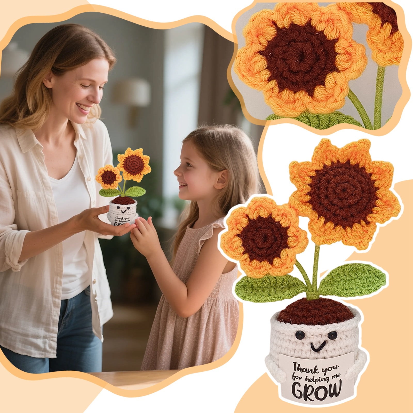 Mini Handmade Sunflower Doll Crochet with Card – Thank You for Helping ...