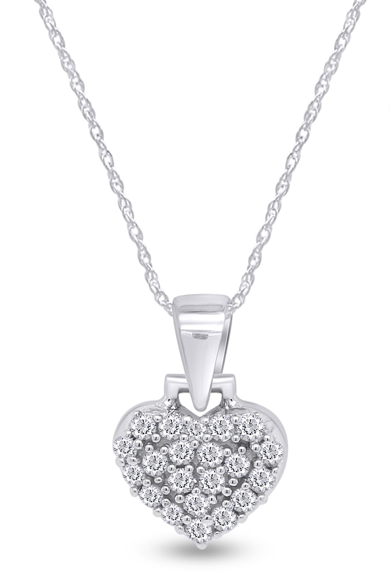 AFFY Mini Heart White Diamond (0.17 Cttw) Pendant Necklace In 14K Solid ...