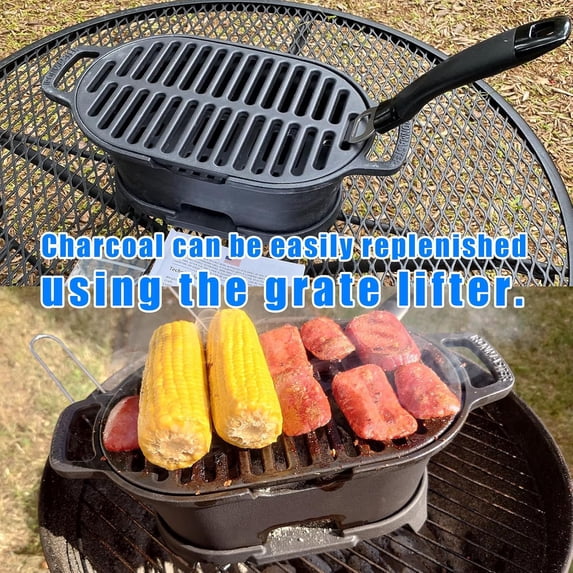 Mini Hibachi Grill Outdoor - 11" x 7" Cast Iron Charcoal Grill for 2 ...
