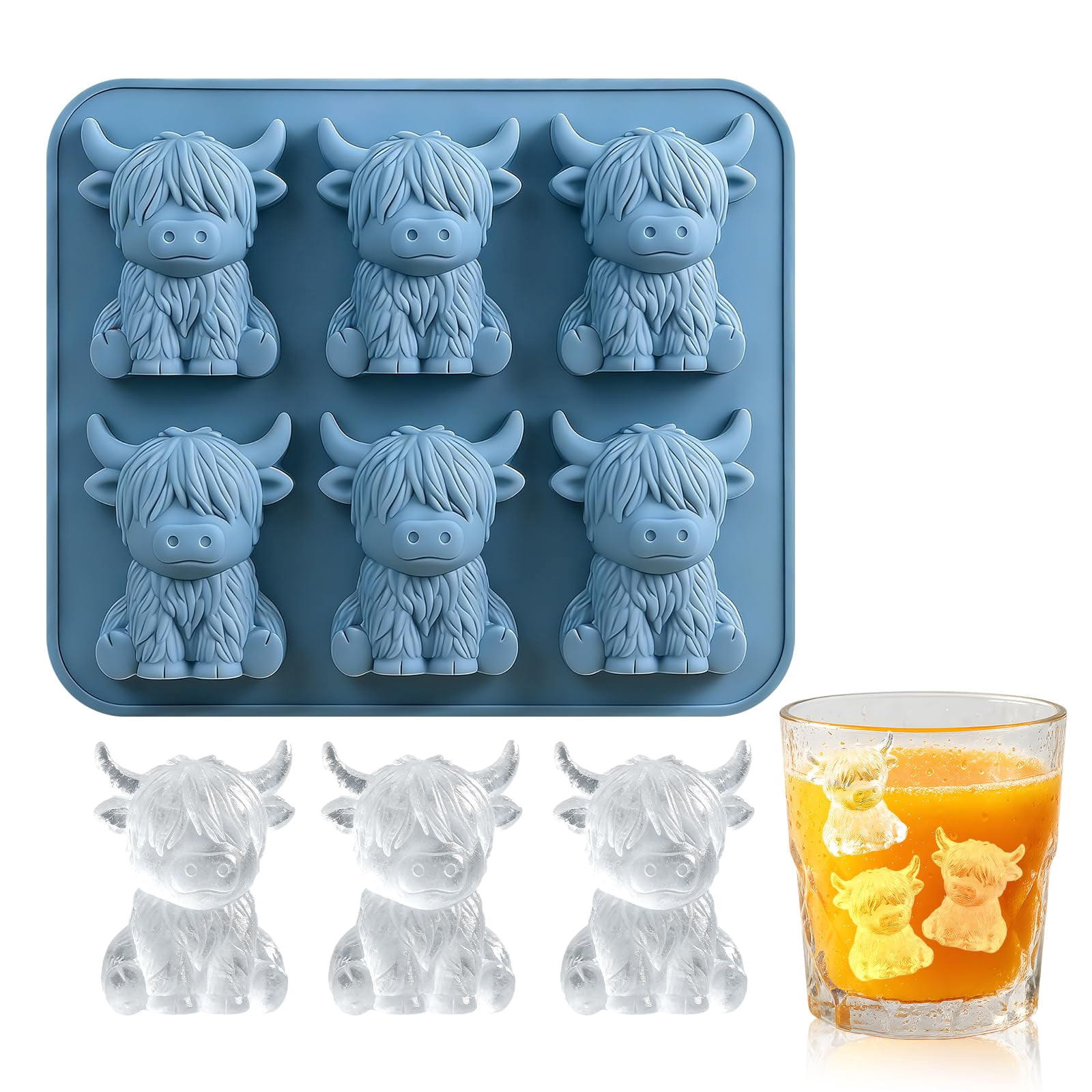 Mini Highland Cow Ice Cube Mold, 3D Cute Cattle Silicone Ice Cube Trays ...