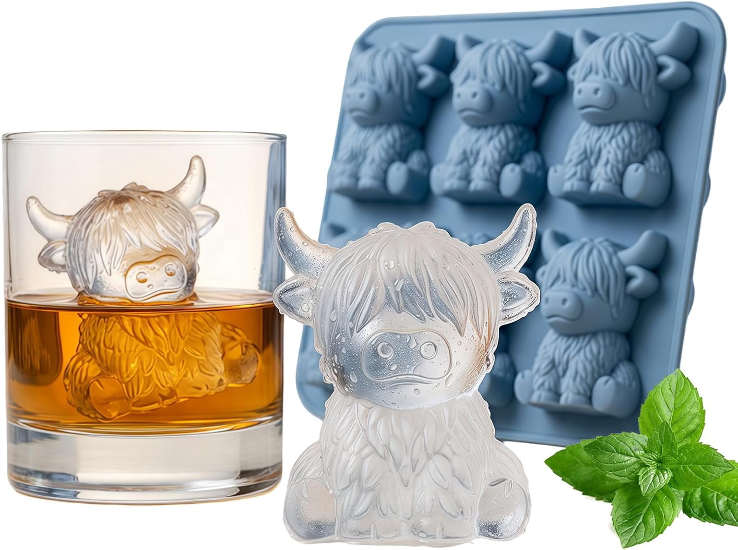 Mini Highland Cow Ice Cube Mold, 3D Cute Cattle Silicone Ice Cube Trays ...