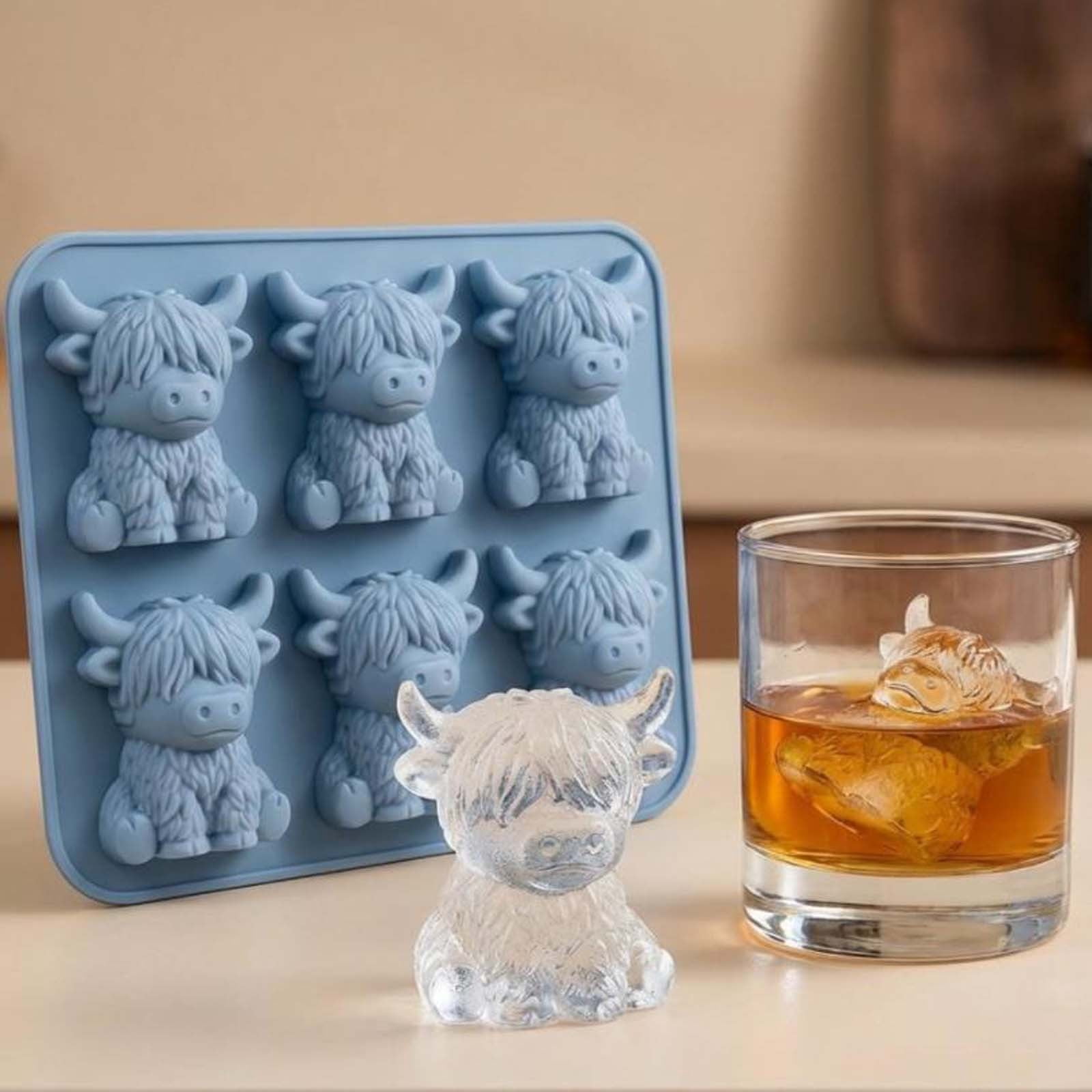 Mini Highland Cow Ice Cube Mold, Cute 3D Highland Cow Ice Cube Tray ...